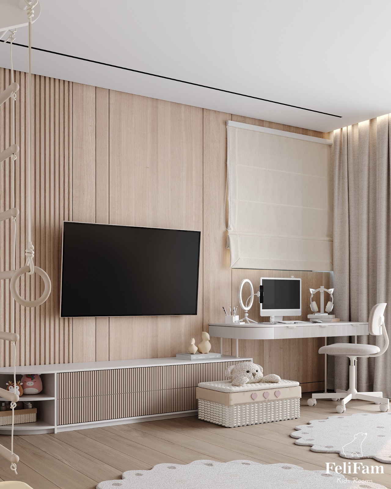 Design of a girl's room: a zone of play, learning and relaxation