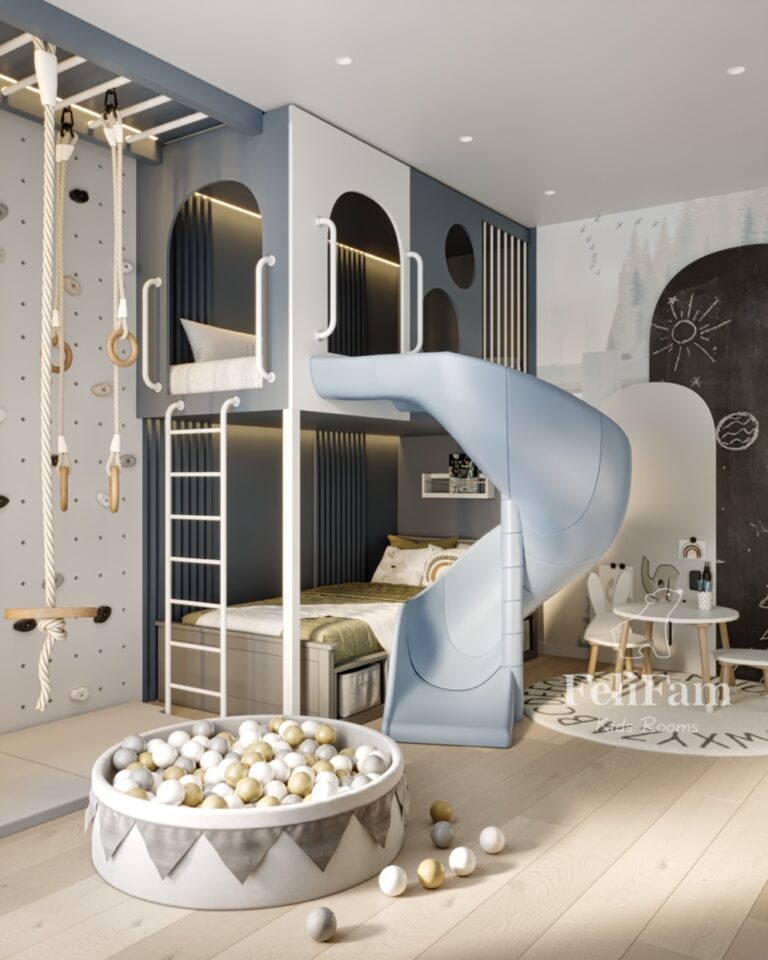 Bedroom and playroom for a boy: harmony and practicality in one space
