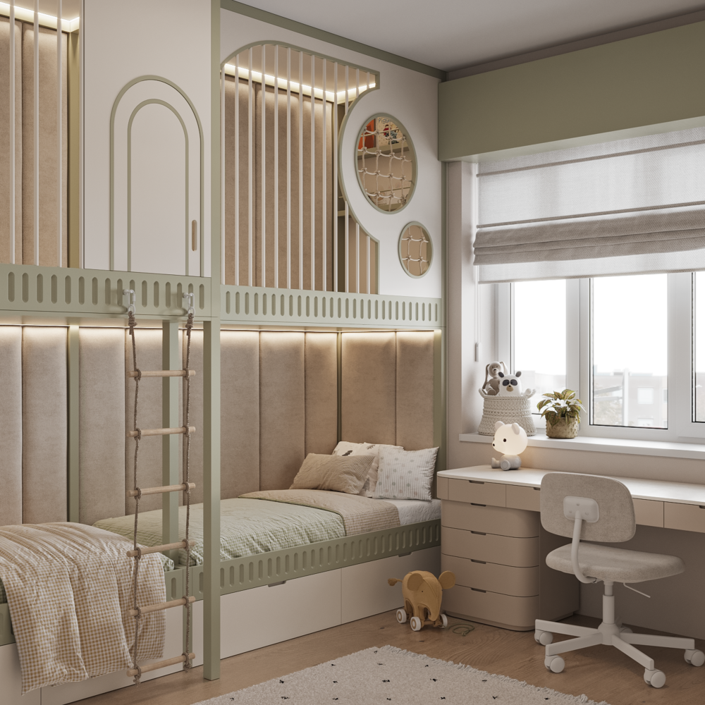 Design of a children's room for two children in 13 m².