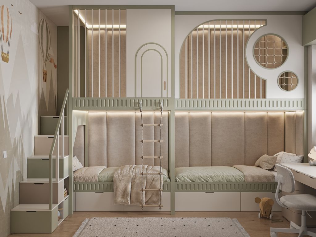Design of a children's room for two children in 13 m².